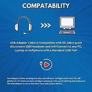 TruVoice USB Adapter Compatible with Any Jabra Quick Disconnect (QD) Wired Headset and Includes Volume Control and Mute Functionality (Connects Headset to PC, Laptop and Softphones)