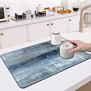 LHAIFA Coffee Mat Teal Wood Texture Abstract Art Coffee Bar Accessories 24 x 16 Inch Hide Stain Non-Slip Rubber Backed Absorbent Dish Drying Mat for Kitchen Counter Bar Mat Espresso Accessories