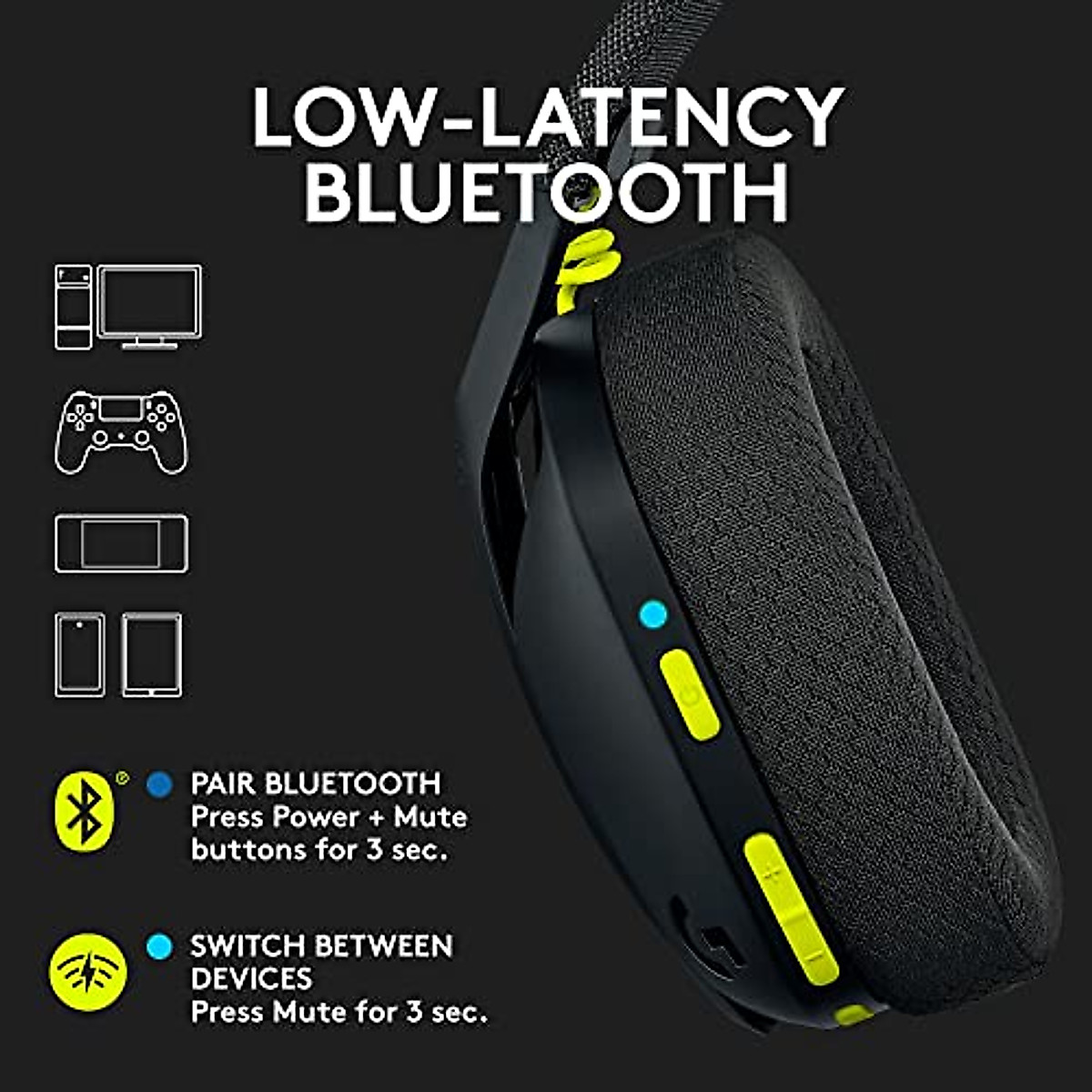 Logitech G435 LIGHTSPEED Wireless Bluetooth Gaming Headset - Lightweight, built-in mics, 18h battery, compatible with Dolby Atmos, PC, PS4, PS5, Nintendo Switch, Mobile - Black