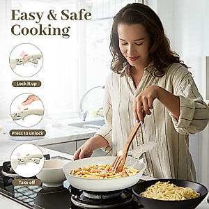 Cuisinluv 5PCS Pots and Pans Set Non Stick, Kitchen Cookware Sets with Detachable Handle, Induction Cookware Sets, Non Stick RV Cookware Cooking Set, Dishwasher ＆ Oven Safe, PFOA Free, Cream White