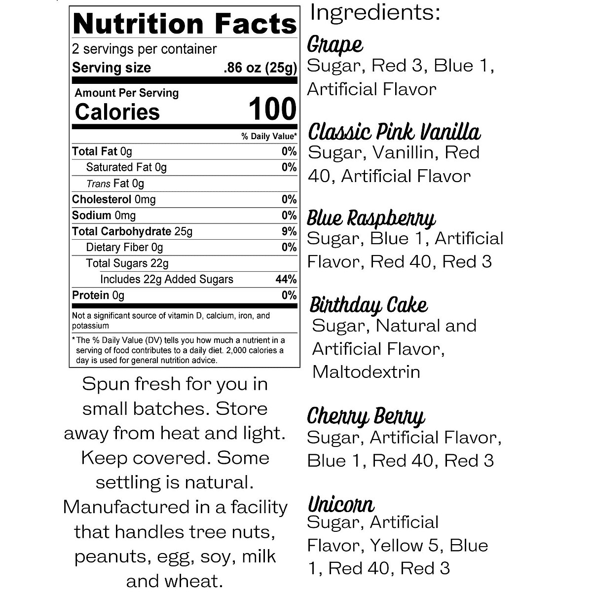 Classic Cotton Candy Candy Gift Box of 6 including Unicorn Tails, Blue Raspberry, Classic Pink, Birthday Cake, Grape, Cherry Berry - Unique ideas for Holidays, Birthdays, Gag Gifts, Party Favors