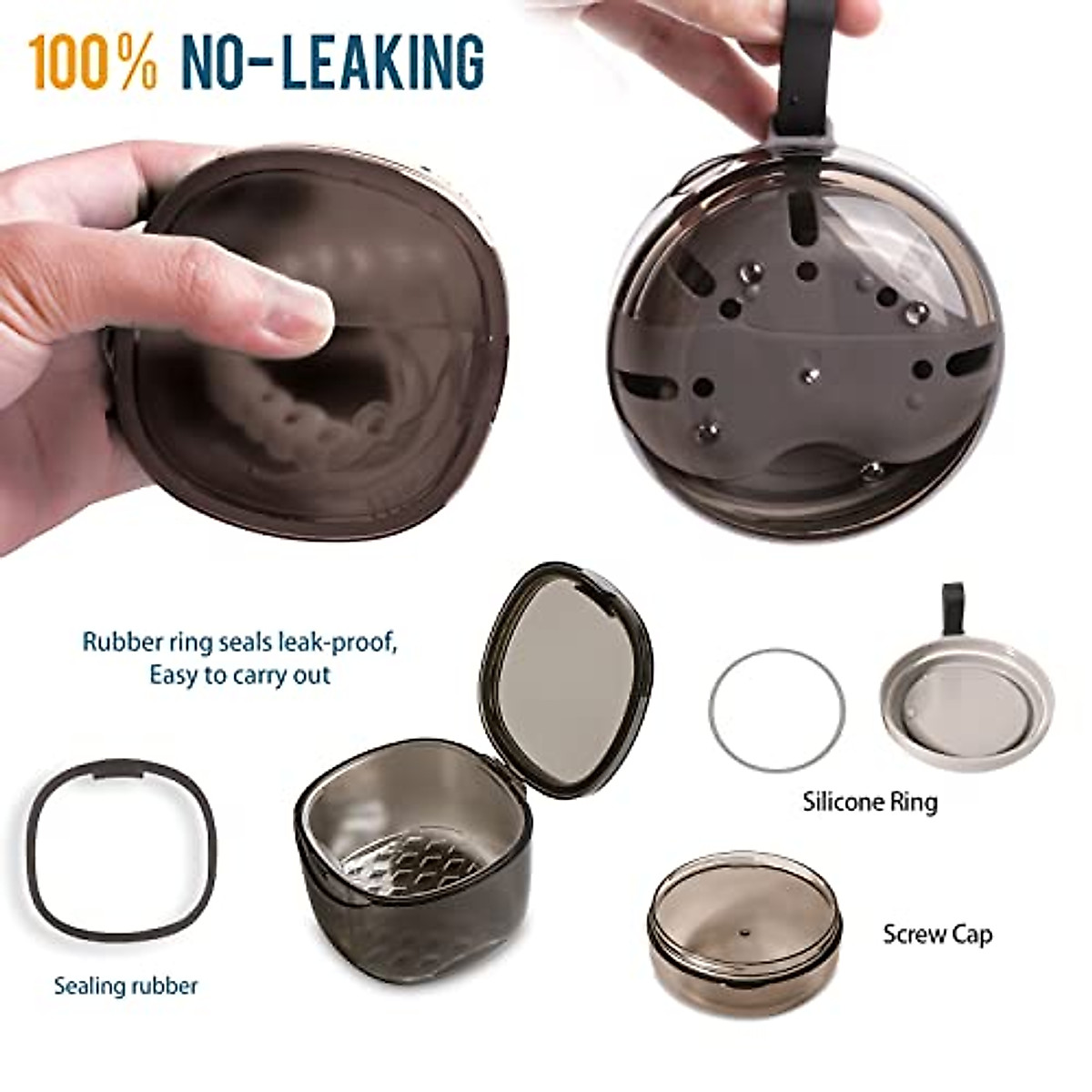 Denture Case Kit - 2 Pack - Definitely No-Leak Denture Bath Case for Home and Travel Kits Denture Cup with Strainer & Magnetic Mirror,Completely Clean Care for Retainer, Mouth Guard, & Denture (Grey)