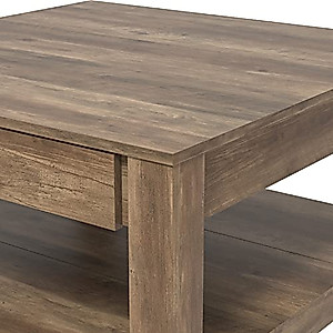 Galano Philia Square Coffee Table - Hidden Compartment and Storage Shelf - Modern Tabletop Dining Table for Living Room - Engineered Wood - Easy Assembly - Knotty Oak