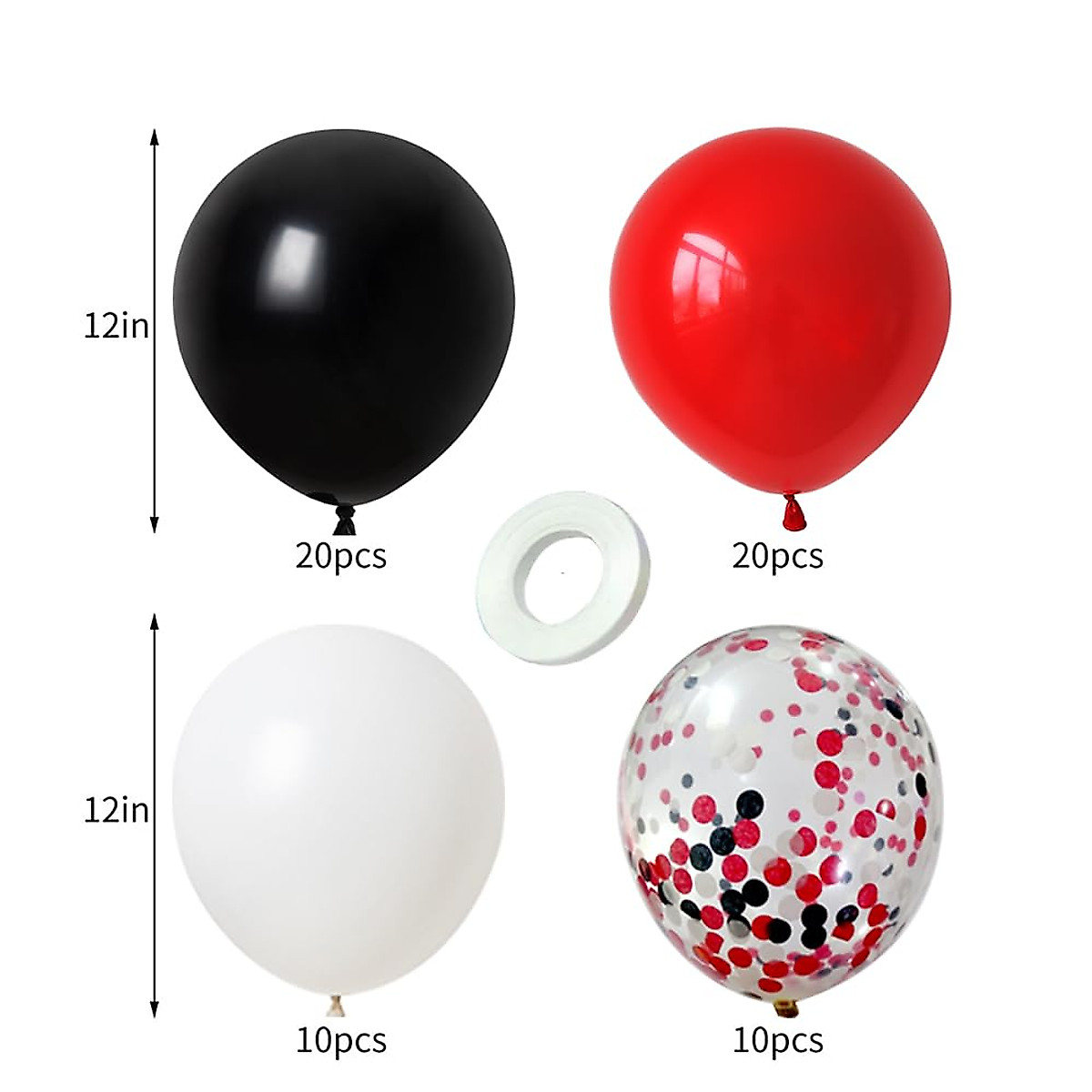 Red Black White Balloons and Black Red Confetti Balloons for Wedding Bridal Shower Birthday Baby Shower Party Decoration