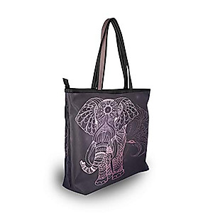 QMXO African Ethnic Elephant Handbags and Purse for Women Tote Bag Large Capacity Top Handle Shopper Shoulder Bag