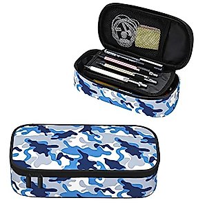 FAFACUSDIT Large Pencil Case for Boys Cute Canvas Kids Pencil Pouch with Zipper Compartments Big Capacity Pencil Bag Organizer Box for School (Winter camouflage)