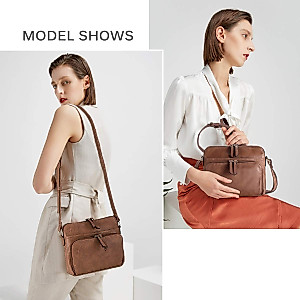 OB OURBAG Solid Multi-pockets Casual PU Leather Crossbody Shoulder Bags for Women (Brown)