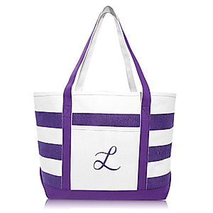 DALIX Monogrammed Beach Bag and Totes for Women Personalized Gifts Purple L