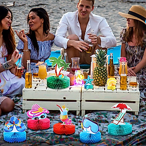 12 Pieces Beach Honeycomb Centerpieces Pool Party Cake Balls Table Toppers Beach Party Supplies Pool Party Decorations for Beach Birthday Party Favors