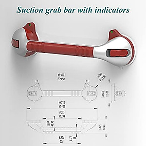 AquaChase 17“ Suction Shower Grab Bar with Indicators, Tool-Free Installation, Steady Handle for Balance Assist for Bathtub, Toilet, Bathroom, Dual Tone, Silver/Gray 2-Pack