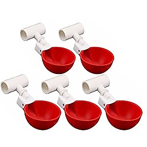 Chicken Waterer Cups, 5 Pack Poultry Watering Cup with 1/2'' PVC Tee Fittings - Gravity Automatic Chicken Waterer - Chicken Waterer for Chicken Ducks Quail