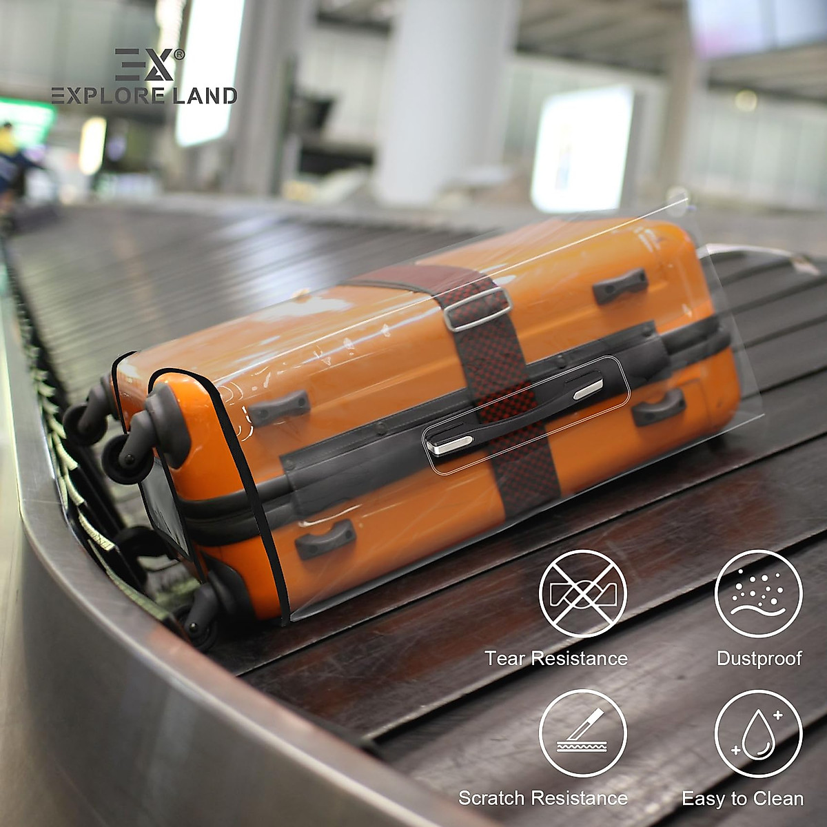 Explore Land Clear Luggage Cover Tough Protector Fits for 18-20 Inches Suitcase for Travel Airplane (PVC, S)