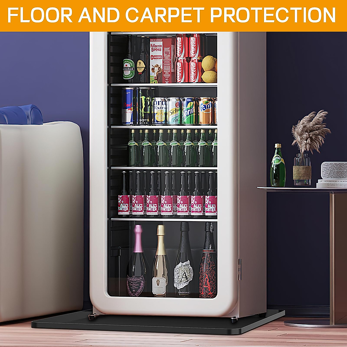 Mini Fridge Silicone Mat with Convex Edge - 24''x24''x0.5'' - Mini Fridge Freezer Under Mat prevents appliance leaks and spills, providing the ultimate floor protection for appliances (black)