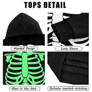 uideazone Halloween Glow in The Dark Pullover Pants Sets for Kids Boys 3d Graphic White Skeleton Bones Hoodie Outfit Two Piece Halloween Clothes Size 7-8