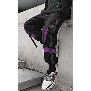 Mens Color Patchwork Punk Cargo Tactical Track Pants Techwear Hip hop Joggers Streetwear Pants Pink-20 X-Small