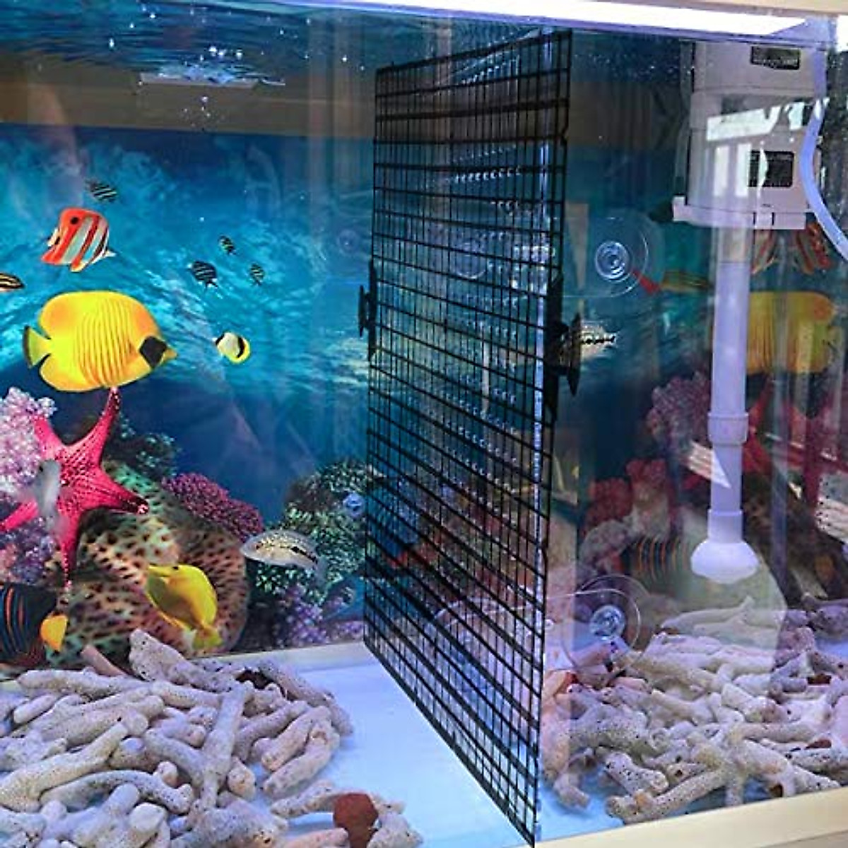 TIHOOD 4PCS Aquarium Divider Tray Plastic Grid Aquarium Egg Crate Light Diffuser, Fish Tank Divider Filter Bottom Isolation with 8PCS Sucker Clip