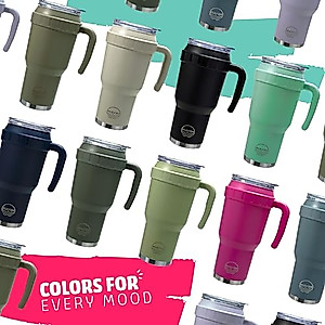 Mayim 40oz Tumbler with Handle, Travel Coffee Mug or Insulated Water Bottle with Straw and Lid, Leak Proof Stainless Steel Double Wall Thermos for Home, Office or Car - Neon Orange