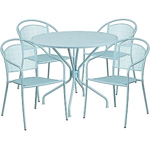 Flash Furniture Oia Commercial Grade 35.25" Round Sky Blue Indoor-Outdoor Steel Patio Table Set with 4 Round Back Chairs