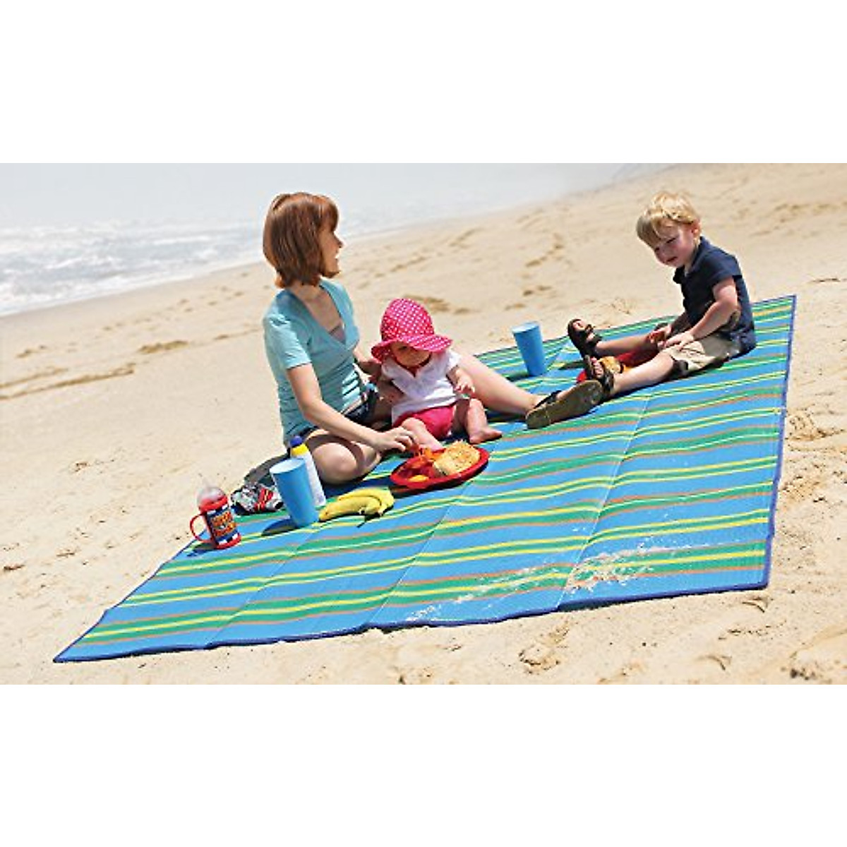 Camco Handy Mat with Strap, Perfect for Picnics, Beaches, RV and Outings, Weather-Proof and Resistant (Blue/Green - 60" x 78") - 42805