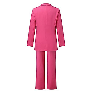Pink Blazer for Women Casual Solid Long Sleeve Suit Button Coat High Waist Long Pant 16 Piece Set Womens Jacket and Pants