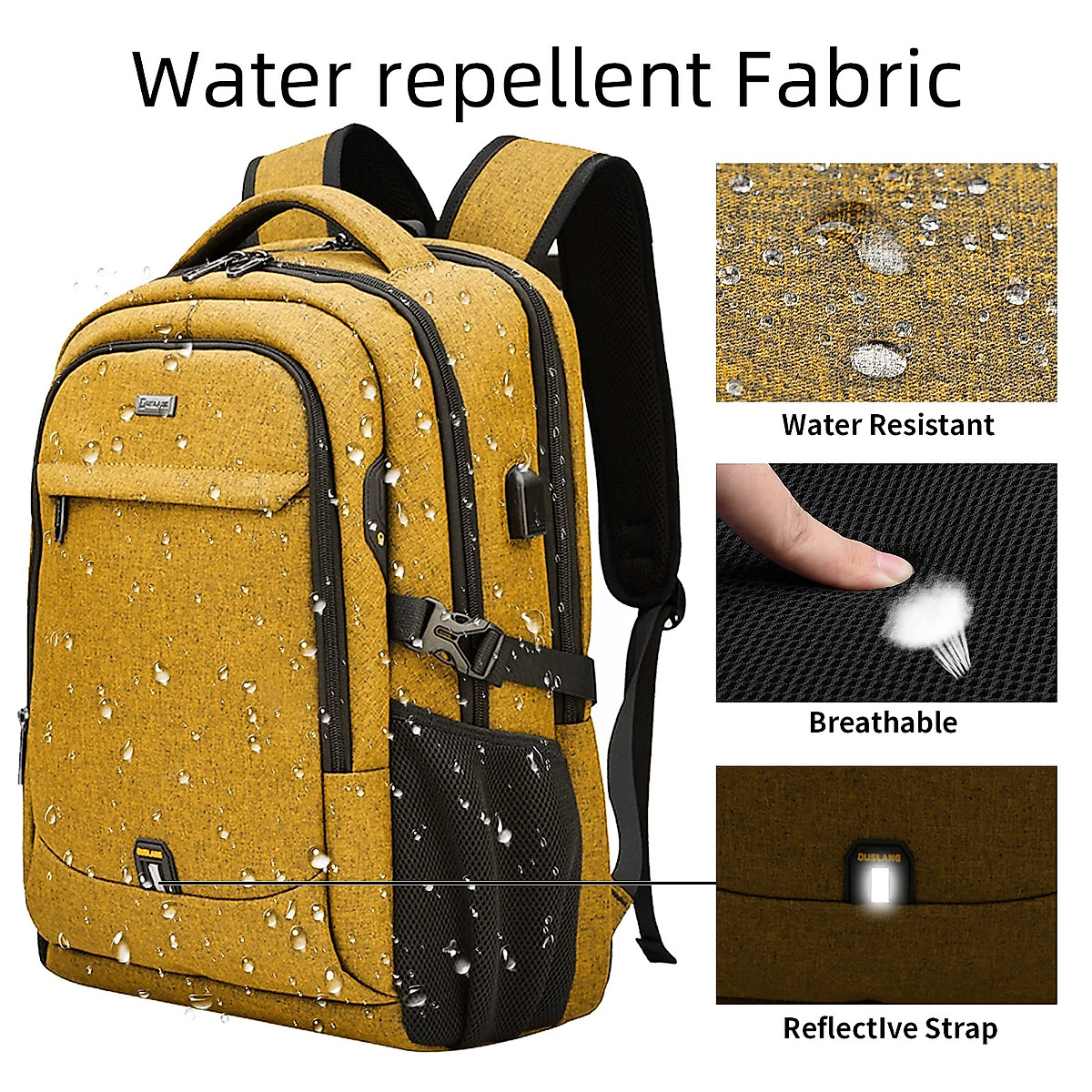 DUSLANG 17 Inch Laptop Backpack for Travel Water Resistant College Backpack for Women Laptop Bag with USB Charging Port Work Backpack,Yellow