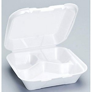 Genpak Quality To Go Snap It 3 Compartment Foam Take Out Medium Food Container Vented White, 8.25" Length x 8" Width x 3" Depth | 200/Case