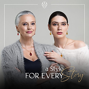 Amber by Mazukna - Cherry Red Amber Earrings for Women - Yellow Gold Plated Silver Leverback Closure - 1.69x0.59inch 0.19oz- Dainty Natural Gemstone Drop Jewelry