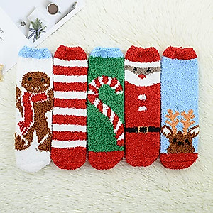Zando Christmas Socks for Women Comfy Cute Socks Plush Fluffy Cozy Socks Softest Warm Winter Socks Christmas Stocking Stuffers Thick Thermal Fuzzy Socks Funky Cabin SocksK 5/Santa Claus
