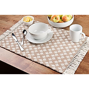Placemats Set of 4, Woven Cloth Placemat Set, 14x19 in, Tan Boho Place Mats for Kitchen or Dining Table, Washable Cotton Table Mats