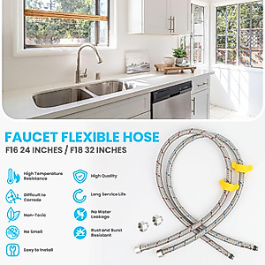 Klabb F18 32-Inch Long Bathroom Kitchen Faucet Connector Braided Stainless Steel Supply Hose 3/8-Inch Female Compression Thread x M10 Male Connector, x 2 Pcs (1 Pair)