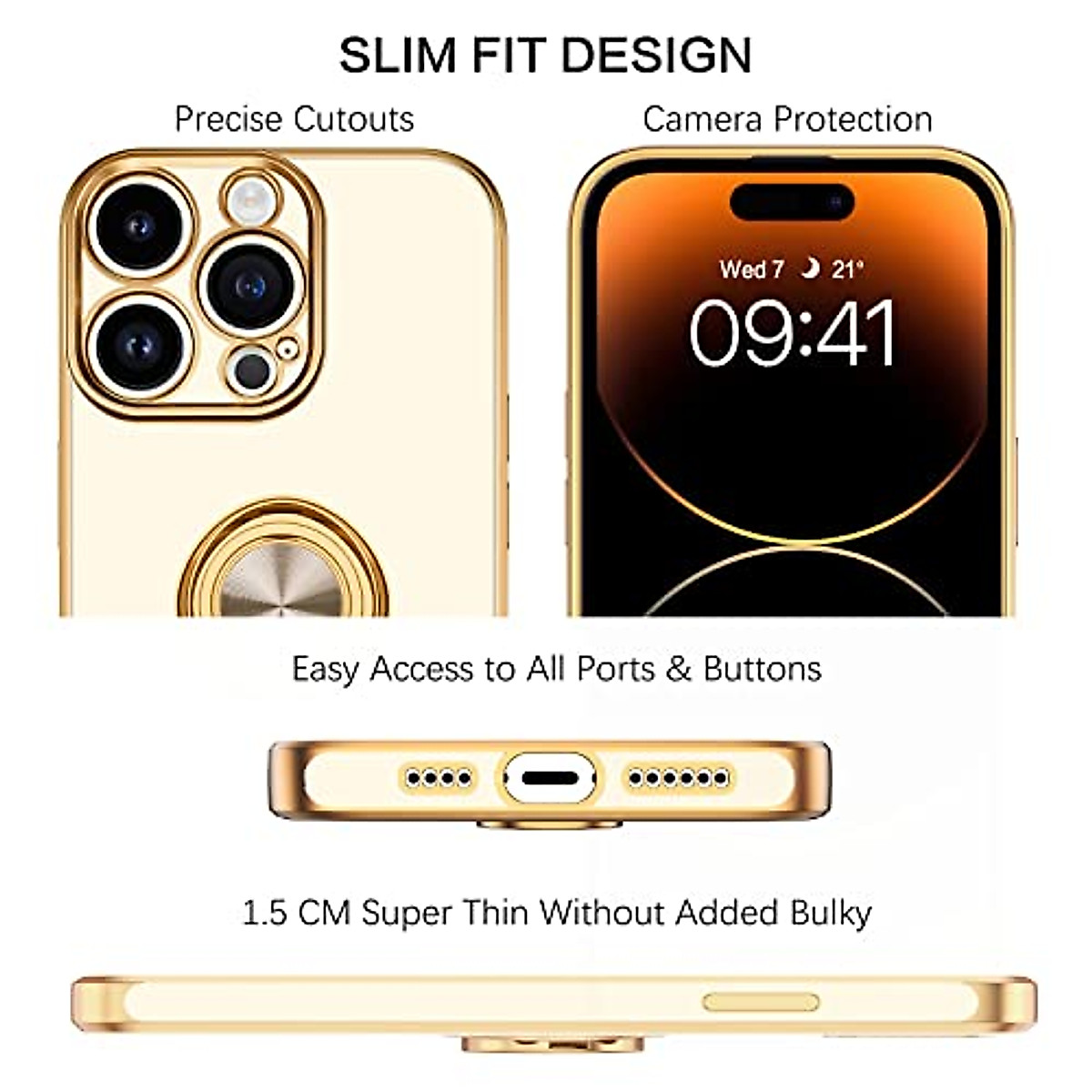 BENTOBEN iPhone 14 Pro Max Case, Slim Lightweight 360° Ring Holder Kickstand Support Car Mount Shockproof Women Men Non-Slip Protective Case for iPhone 14 Pro Max 6.7", White