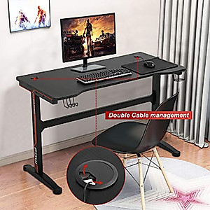 Gaming Desk Computer Desk Home Office Desk Extra Large Modern Ergonomic PC Carbon Fiber Writing Desk Table with Cup Holder Headphone Hook