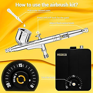 NEOECO Upgraded 30PSI Airbrush Kit, Multi-Function Action Cutaway Handle Airbrush Set with Compressor Cleaning Pot for Make up,Art Painting,Cake,Manicure, Spray Model (Airbrush kit with Cleaning Pot)