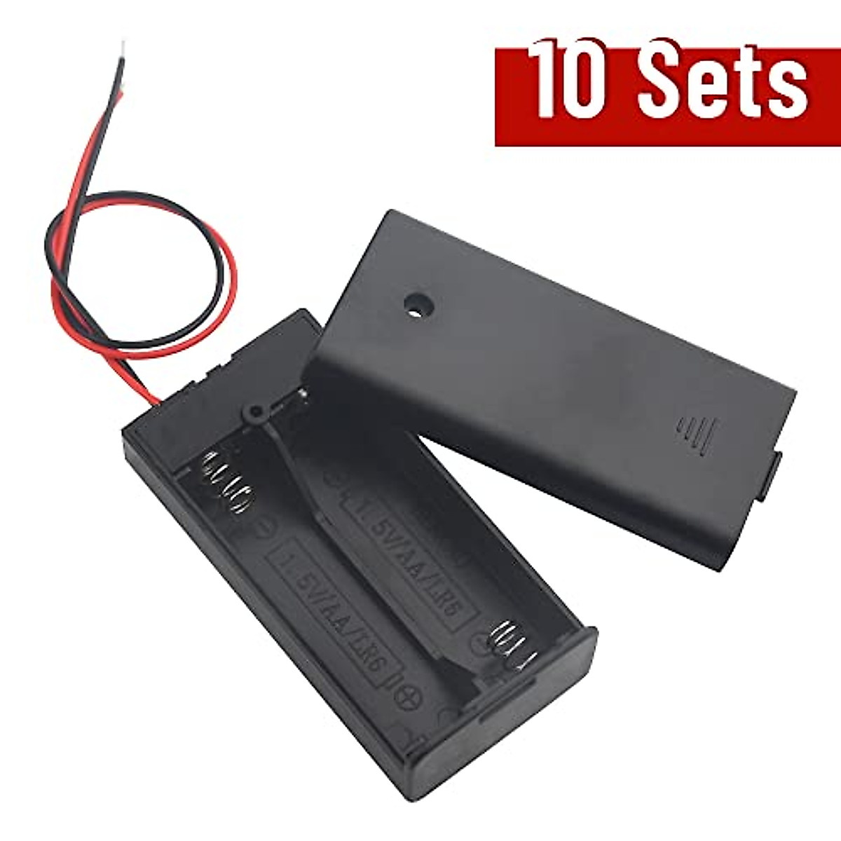WMYCONGCONG 10 PCS 2X 1.5V AA Battery Holder Case Storage Box w/Wire Leads and ON/Off Switch