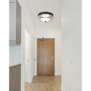 LOCLGPM Black Classic Dome Ceiling Light Flush Mount,2-Light Bronze Lighting Fixtures Frosted Glass Farmhouse Ceiling Lamp for Living Room Kitchen Bedroom Hallway Entryway Staircase Indoor/Outdoor