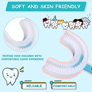 6 Pieces Kids U Shaped Toothbrush Kids Toothbrush Soft Silicone Kid Toothbrush Manual Toddler Toothbrush Whole Mouth Toothbrush U Type Toothbrush with Handle for Children 2-6 Years Old, Pink, Blue