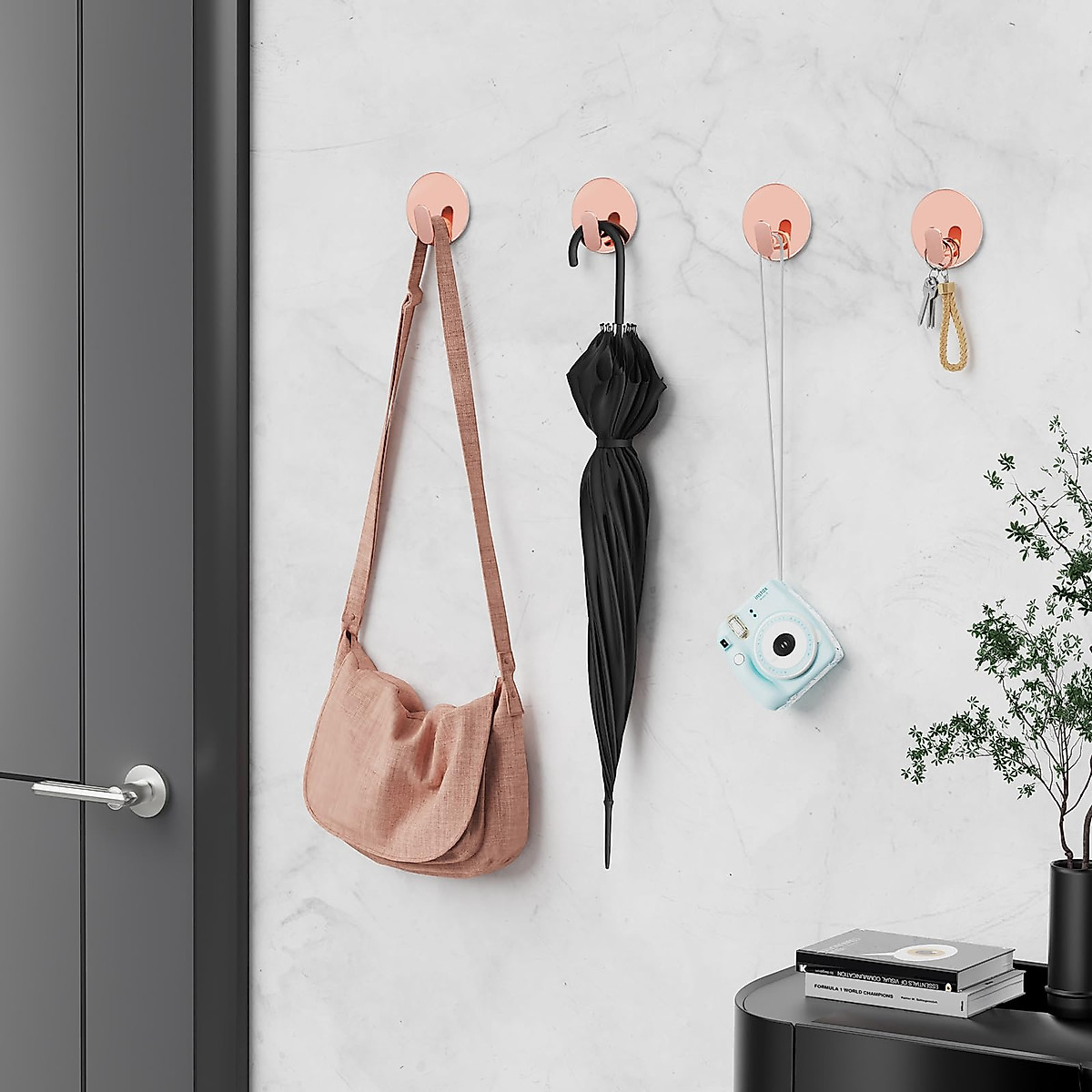 EAGMAK Towel Hooks for Bathroom, 4 Pack Adhesive Hooks, SUS305 Stainless Steel Shower Hooks, Round Wall Hook Holder for Hanging Robe, Loofah, Coat, Clothes, Hat, Key in Washroom Kitchen Hotel