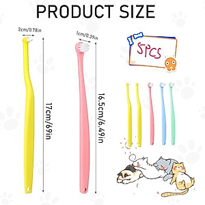 KALIONE 5pcs Dog Cat Toothbrush for Pet Dental Care, Micro Head Pets Toothbrush with Soft Bristles for Dog Oral Hygiene Deep Clean, Multi-Angle Round Pointed Cat Toothbrush