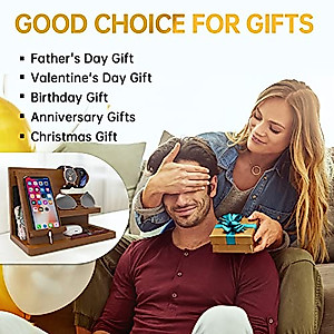 Gift for Dad Gift for Husband Wood Phone Docking Station Organizer Men Birthday Nightstand Cool Mens Birthday Gifts Night Stand Accessories Docking Station Wood Bedside Organizer Business Gifts