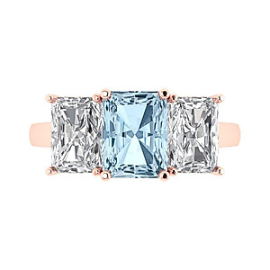 Clara Pucci 4.0 ct Emerald Cut 3 Stone Solitaire Genuine Natural Aquamarine Engagement Promise Anniversary Bridal Ring 18K Rose Gold 3.5