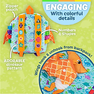 Buckle Toys - Breezy Pterodactyl Dinosaur Backpack - Educational Pre-K Learning Activity Toy - Develop Fine Motor Skills - Great Gift for Toddlers and Kids
