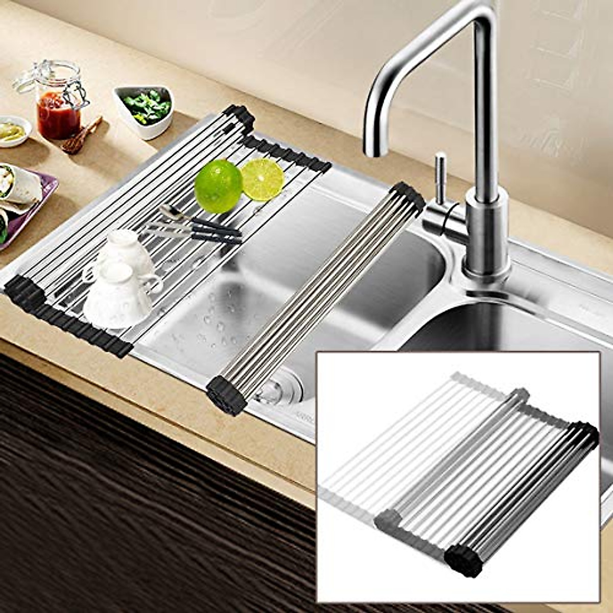 Ahyuan Roll up Dish Drying Rack Over The Sink Dish Drying Rack Dish Racks for Kitchen Counter Dish Rack Over Sink Camper Accessories Dish Drying Rack (Black, 13.8''Wx17.7''L)