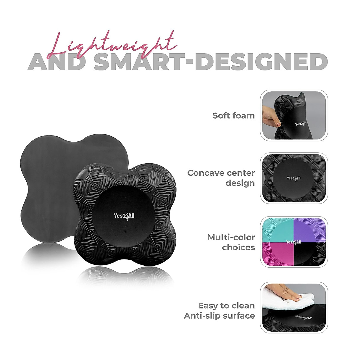 Yes4All 2PCS Yoga Knee Pads Thicker, Yoga Kneeling Pad for Pilates Exercise, 13/16 Inches Cushion Knees Elbow Mat Supplies for Women Men Fitness Travel