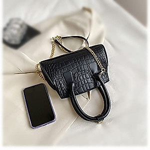 IAMUHI Faux Leather Crocodile Evening Clutch Purse,Women Small Top Handle Tote Handbag Vintage Cross Body Shoulder Bags,Black