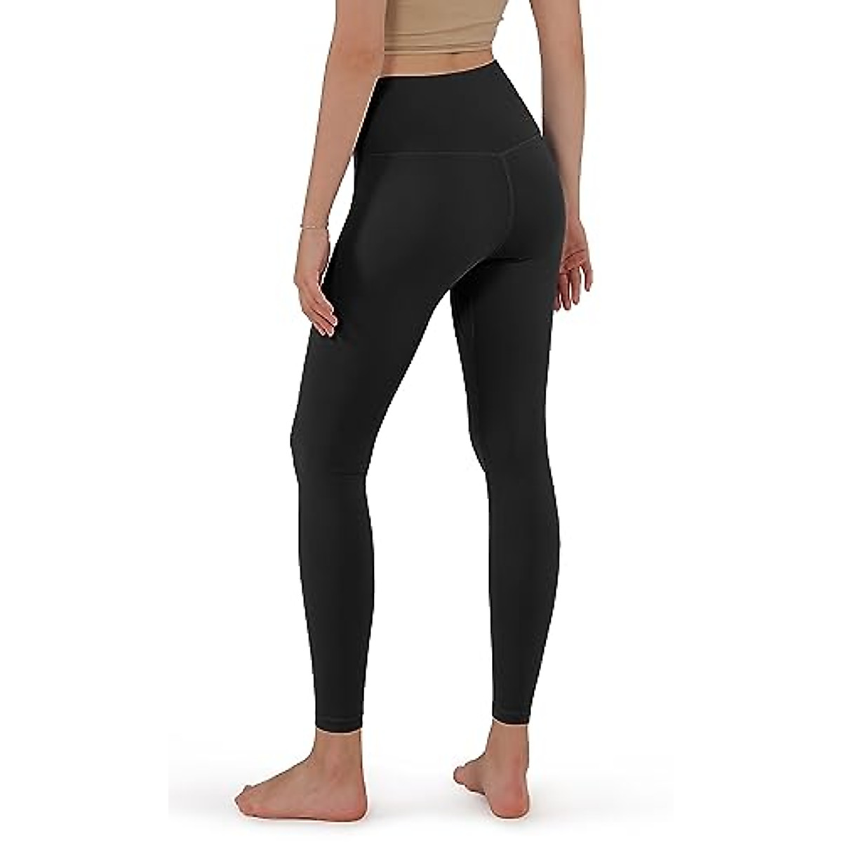 ODODOS Women's Cross Waist 7/8 Yoga Leggings with Inner Pocket, Inseam 25" Gathered Crossover Workout Yoga Pants, Black, Small