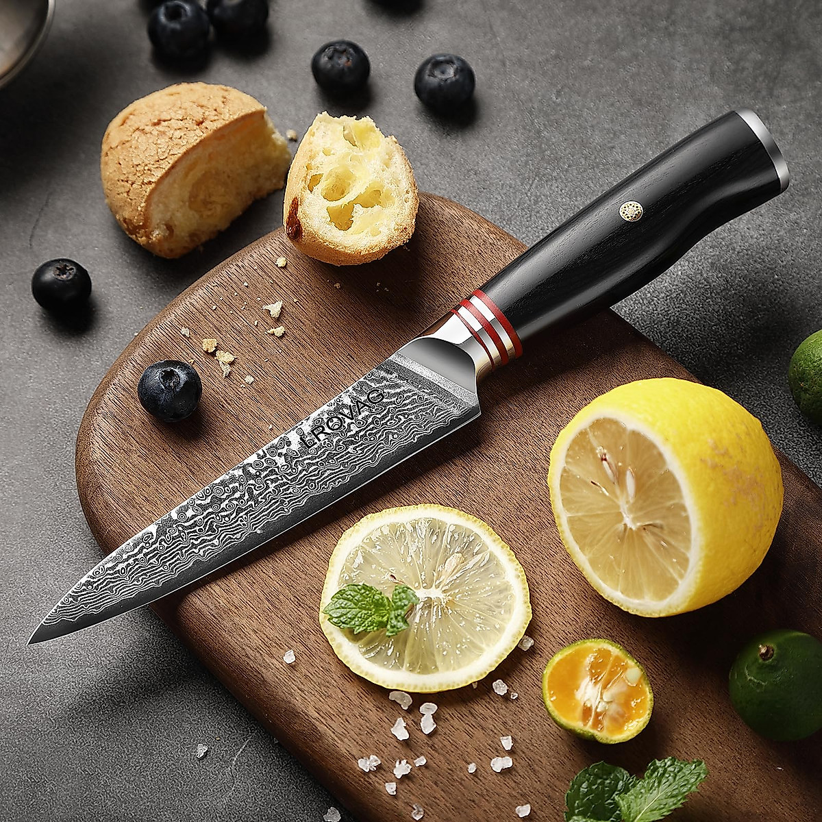 lrovag Utility Kitchen Knife，5 Inch Damascus Paring Knife, Super Sharp High Carbon Stainless Steel Fruit Knife，Multipurpose Chopping Knife, Japan VG10 Steel Core,Premium Gift Box
