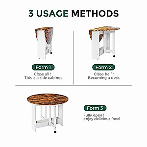 Kasshom Folding Dining Table Upgrade Version, Convertible Drop Leaf Table for Kitchen/Farmhouse/Living Room, Space Saving Dining Room Table with 2 Layer Storage Racks, Rustic Brown