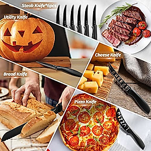 TICWELL Knife Set, 23 Pieces German Stainless Kitchen Knife Block Sets Include 3 PCS Toddler Kitchen Accessories,Black