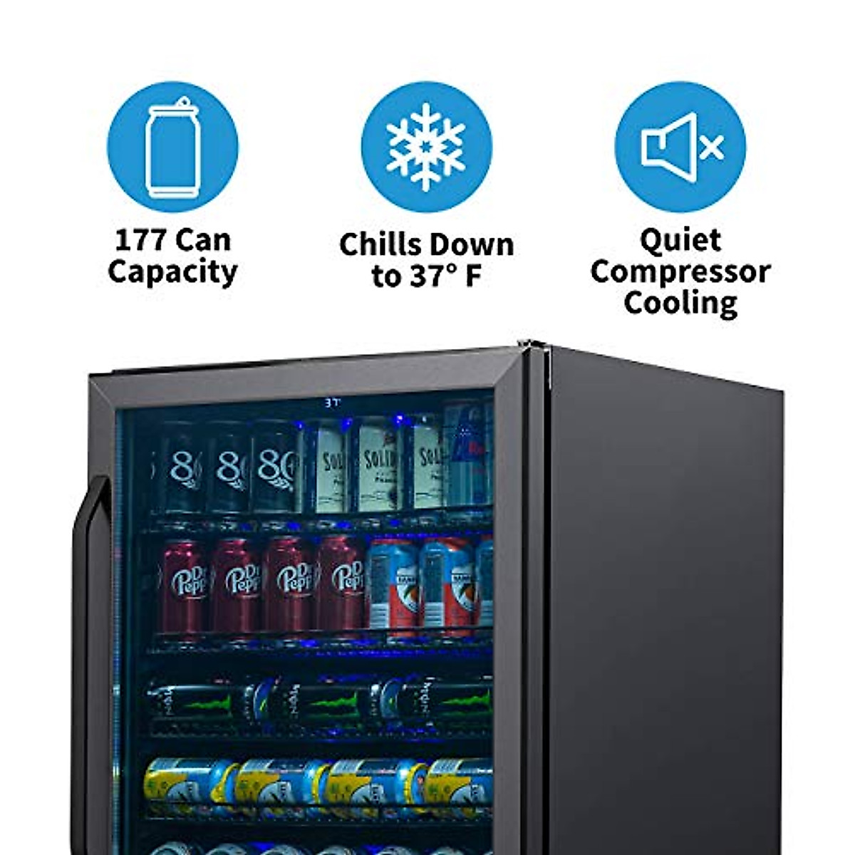 NewAir 24" Beverage Refrigerator Cooler - 177 Can Capacity Mini Fridge - Black Stainless Steal With Built In Cooler and Glass Door | Cool your Soda, Beer, and Beverages to 37F NBC177BS00