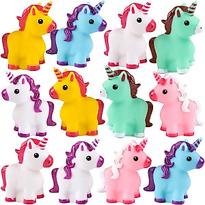 Bedwina Mini Unicorn Toy Figures - (Pack of 12) Squirt Bath Tub Toy for Kids, Squeezable and Squirtable Figurine Party Favor Supplies, Goodie Bag Fillers and Stocking Stuffers